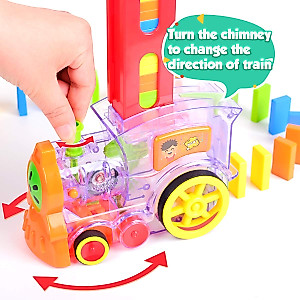 Vanmor Domino Train Toy, Automatic Dominoes for Kids, Mexican Train Musical Toys with Light, Dominos Stacker Blocks Game Toy for Toddlers Age 3-8 Gift