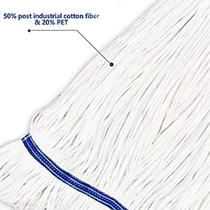 Commercial Cotton Mop,Heavy Duty Looped-End String Mop,String Mop Heads Commercial Cotton Looped End String,Wet Industrial Cleaning Mop,Industrial Dust Mop, 67 inch Stainless Steel Pole.