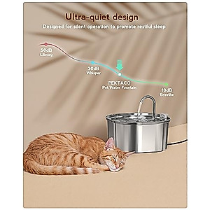 PEKTACO Cat Water Fountain - Pet Water Fountain Dog Water Dispenser Replacement Filters, 3.2L/108oz Stainless Steel Water Fountain for Cats Inside