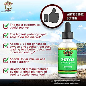 ZETOX | Easy to Take Liquid Zeolite Suspension with B-12 & D3 | Natural Energy & Immune System Booster that Supports Daily Detox & Optimal pH | Max Absorption Alkaline Drops (60 Servings)