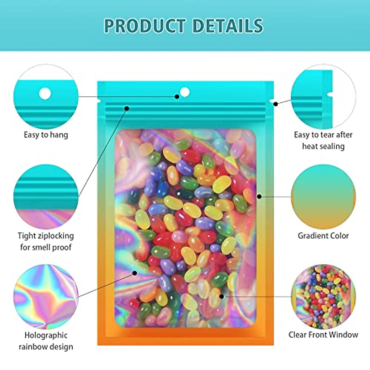 100 Pieces Resealable Mylar Bags, Smell Proof Bags with Clear Window for Food Storage Party Favor Packaging Small Business (Green&Orange, 3.5×4.7 Inch)