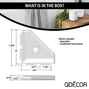 Questech Decor Shower Soap Dish, Lugged for New Construction, Corner Shower Shelf for Tiled Shower Walls, 5 Inch Geo Lugged Shower Corner Shelf, Bright White Matte