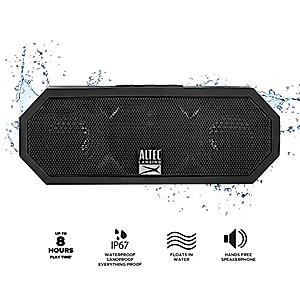 Altec Lansing Jacket H2O 2 - Waterproof Bluetooth Speaker with 3.5mm Aux Port, IP67 Certified & Floats in Water, Compact & Portable Speaker for Travel & Outdoor Use, 8 Hour Playtime, Black
