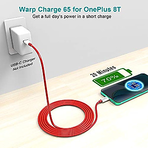 VELOGK Warp Charge 65 Charging Cable [10V/6.5A] Exclusive for OnePlus 9 Pro/9R/9/8T Cable Replacement, 65W USB C to USB C Warp Charger Adapter Cord(6.6ft/2M)