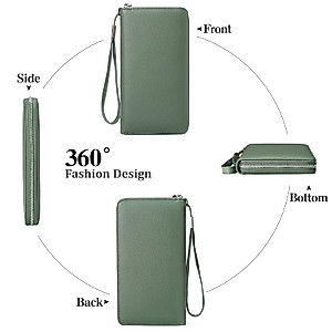 GOIACII Womens Wallet RFID Blocking Leather Zip Around Wallet Large Capacity Long Purse Credit Card Clutch Wristlet