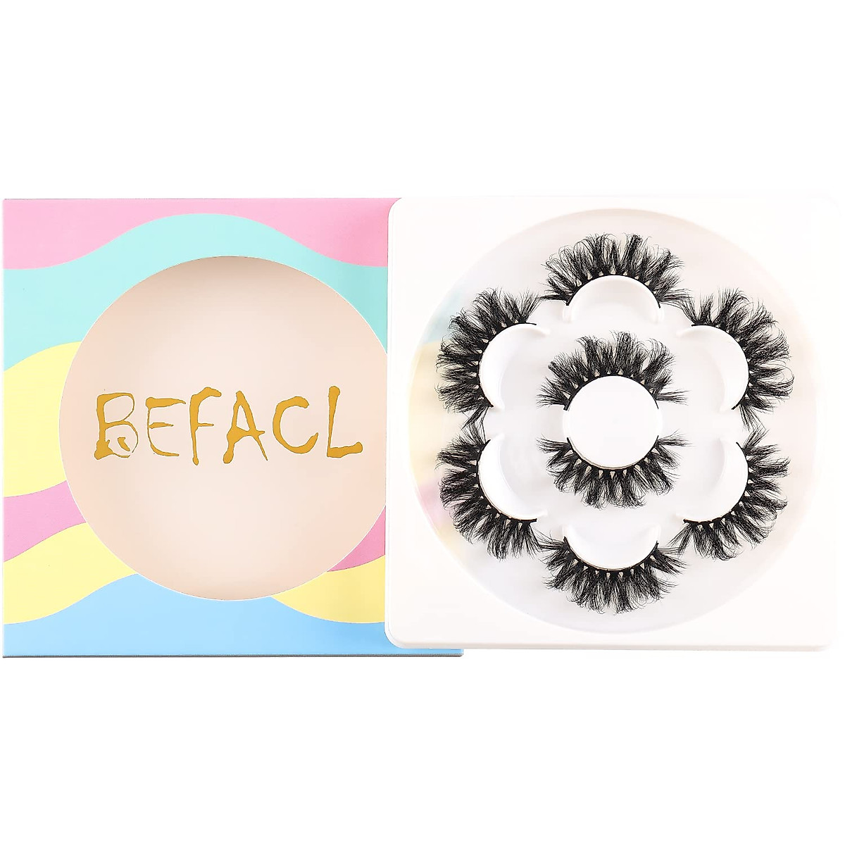 BEFACL Fluffy False Eyelashes 18mm 20mm Fluffy Mink Lashes 6D Mink Eyelashes Natural Look Mink Lashes Faux Mink Strip 3D Lashes Pack 4 Pairs (BF02)