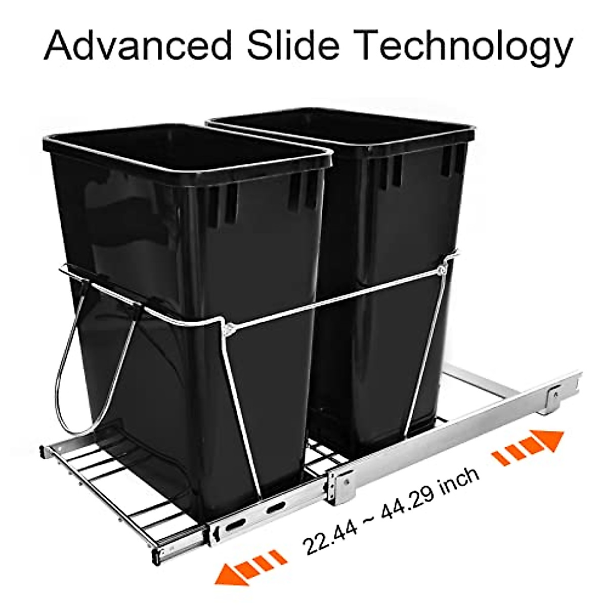 Atposh Double Pull Out Trash Can Under Cabinet, Double 35 Quart Sliding Pull-Out Waste Containers for Kitchen Garbage Trash Can Recycling Bins (Trash Can Not Included), Black