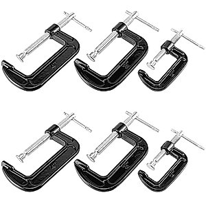 MUKCHAP 6 PCS 3 Size C-clamp Set, 2" 3" 4" Small C Clamps, Mini G Clamps for Woodworking or Metal Workpiece, Black