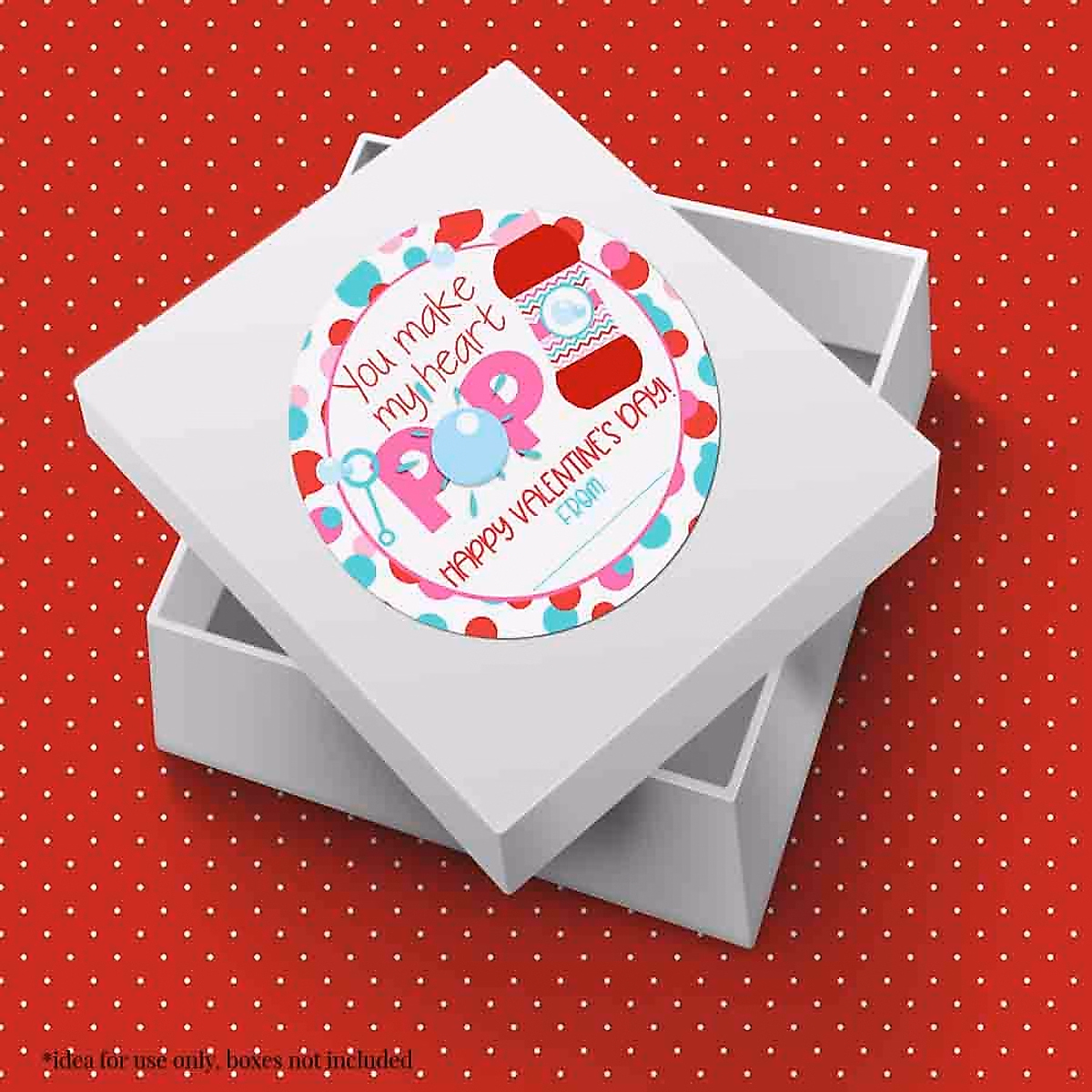 You Make My Heart Pop Bubble Themed Valentine Party Favor Sticker Labels for Kids, 40 2" Party Circle Stickers by AmandaCreation, Great for Classroom Valentines, Envelope Seals, Gifts & Treats