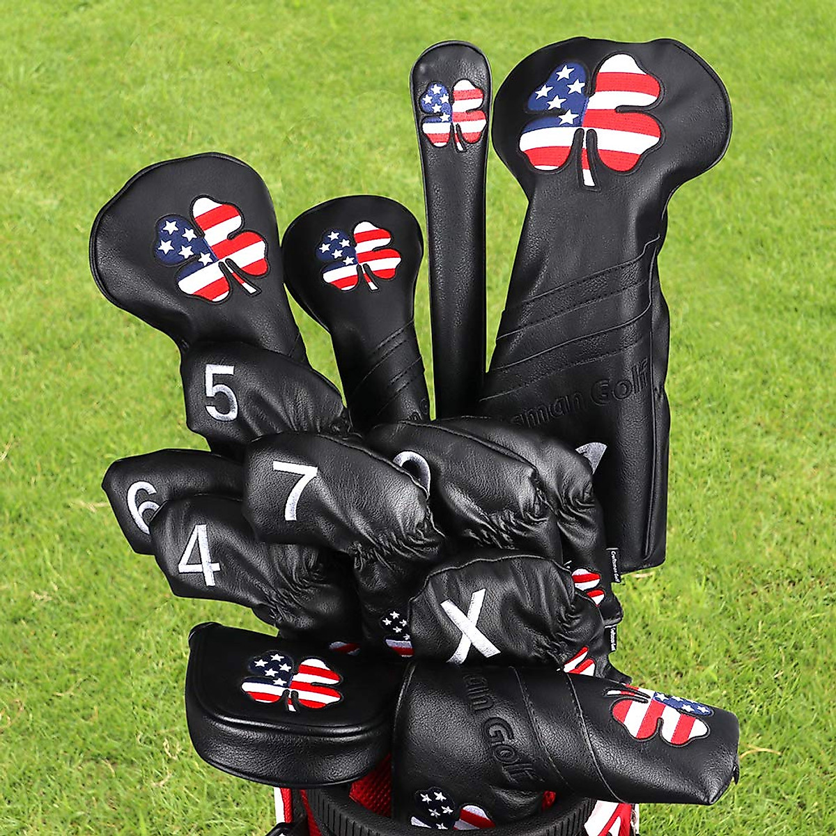 CRAFTSMAN GOLF USA US Flag Clover Leather Black Mallet Putter Cover Headcover (Mallet)