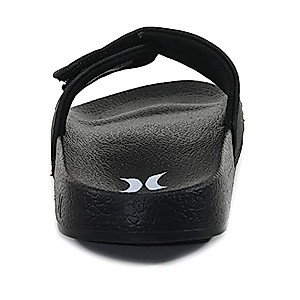 Hurley Comfort Kids Adjustable Slide Sandals - Slip On Slides for Boys and Girls, Black/White, 2 Big Kid