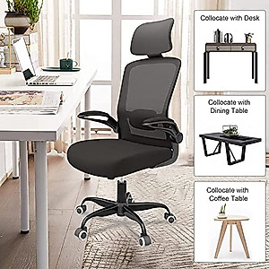Home Office Desk Chairs, Ergonomic Office Chairs with Flip-up Armrests, Computer Desk Chairs with Lumbar Support, Office Desk Chairs with Rocking Function, Black