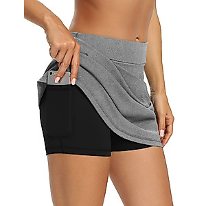 LouKeith Tennis Skirts for Women Golf Athletic Activewear Skorts Mini Summer Workout Running Shorts with Pockets Light Gray S