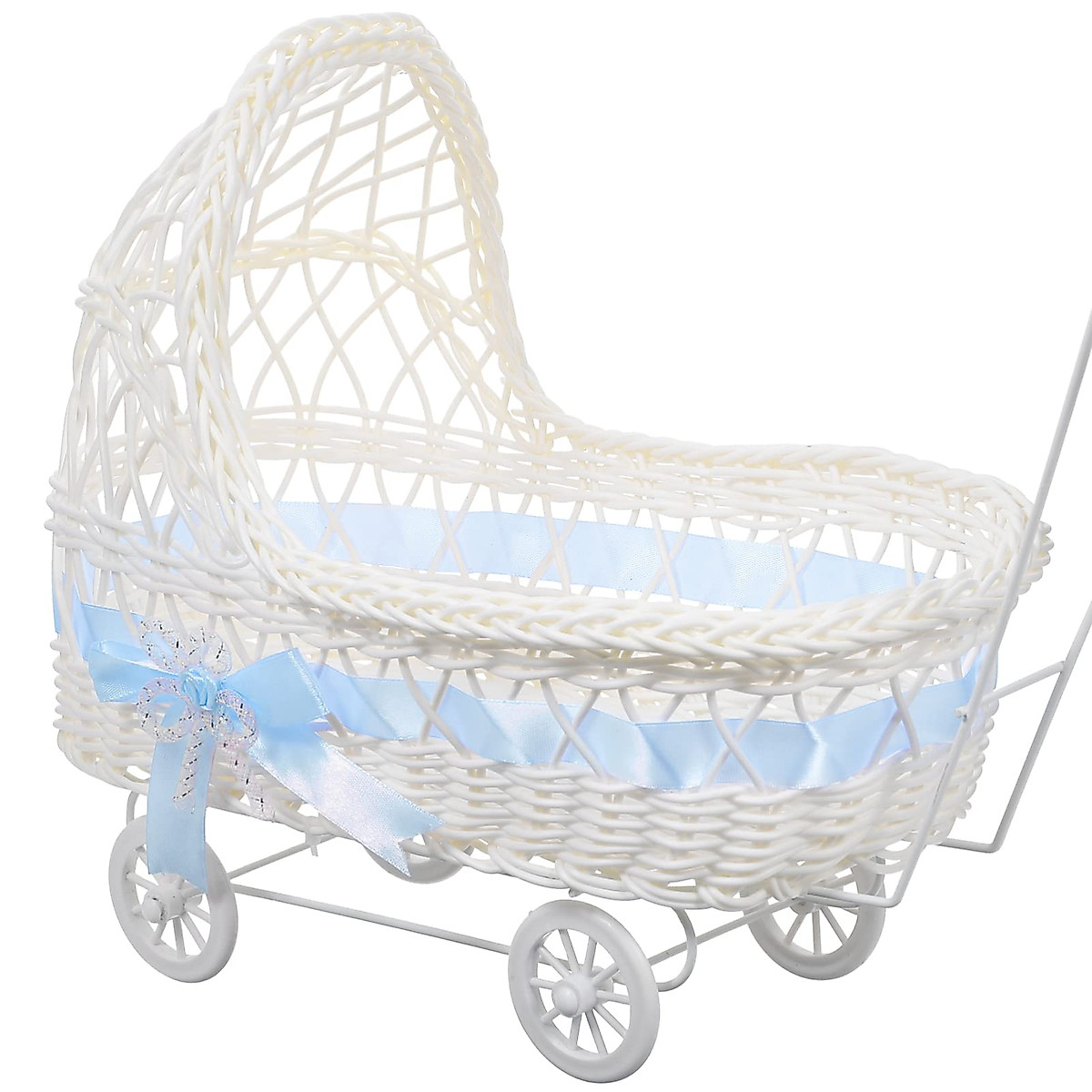 Gadpiparty Rattan Baby Boy Shower Candy Boxes Woven Flower Basket Baby Stroller Shape Wedding Favor Basket Christmas Birthday Treat Box Baptism Basket Boxes Blue