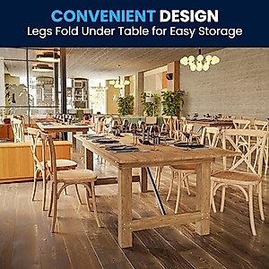 Flash Furniture Hercules Series 7' x 40" Rustic Solid Pine Folding Dining Table, Rectangular Antique Farmhouse Dining and Event Extension Table