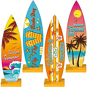 4 Pieces Surfboard Table Decorations Surfboard Beach Signs Welcome to Paradise Sign Tropical Bar Table Centerpieces Endless Summer Wood Sign Flip Flop Table Letters for Home Decor (8.27 x 2.4 Inch)