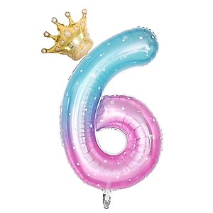 40 Inch Starry Sky Gradient Number 6 Balloons for 6th Birthday Party Decorations. (6)