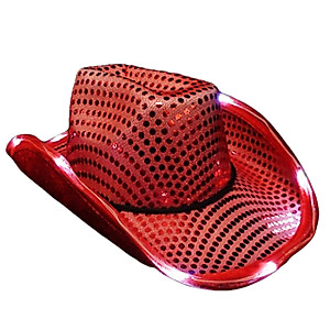 blinkee Sparkling LED Cowboy Hat with Red Sequins - Perfect for Rodeos and Festivals - 8 Radiant Red Lights