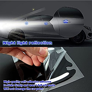 NOI 8Pcs Fashion Universal 3D Carbon Fiber Texture Car Door Handle Reflective Sticker Door Bowl Paint Scratch Protector Protective Cover Protective Film Safety Warning Function（Blue）