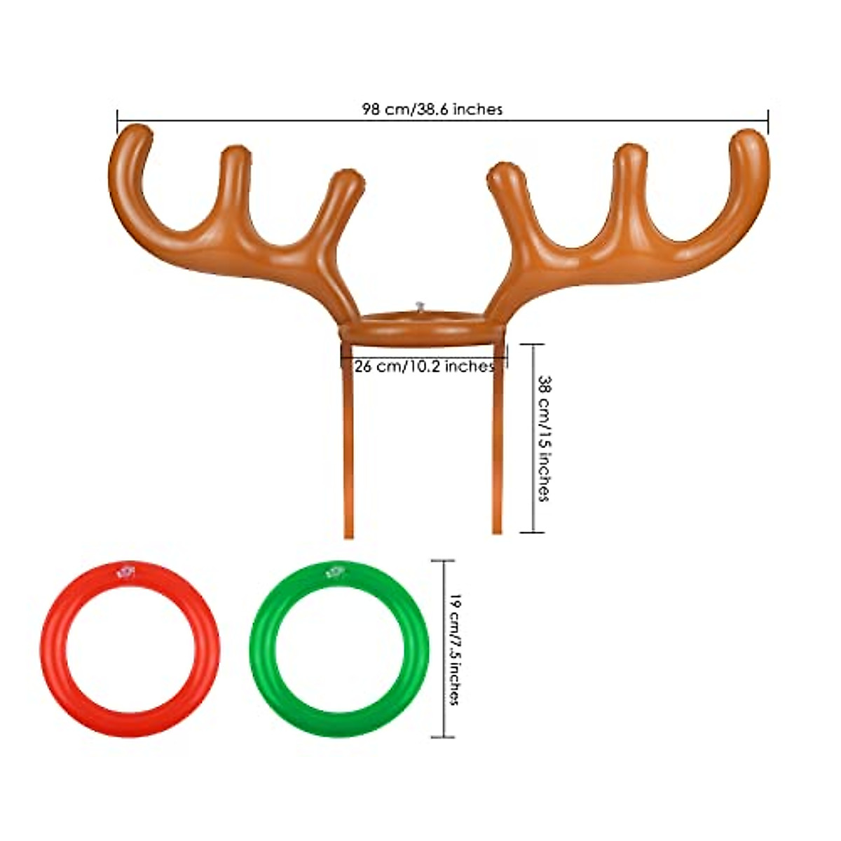 DS. DISTINCTIVE STYLE Inflatable Reindeer Antler Christmas Party Game Hat Antler Ring Toss Game for Xmas Holiday Party Supplies Favors (2 Antlers 12 Rings)