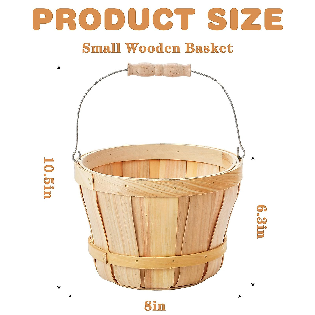 ZILAMGOO 2 Pack Round Wooden Baskets with Handles, Wooden Fruit Bucket, Bushel Baskets for Fruit and Vegetables, Decorating for Party, Birthdays, Holiday