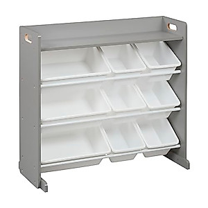 ECR4Kids 3-Tier Organizer with Shelf and 9 Bins, Toy Storage, Grey/White