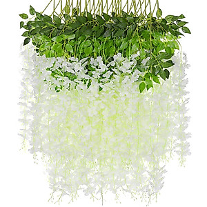 Beautymee Artificial Wisteria Garland 12Pack 3.6 Feet Artificial Flowers Fake Wisteria Vine Silk Flower for Wedding Decorations Home Garden Party Decor (White, 12)