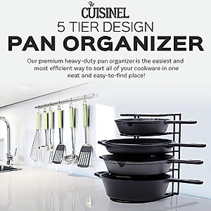 Heavy Duty Pan Organizer, 5 Tier Rack - Holds up to 50 LB - Holds Cast Iron Skillets, Griddles and Shallow Pots - Durable Steel Construction - Space Saving Kitchen Storage - No Assembly Required