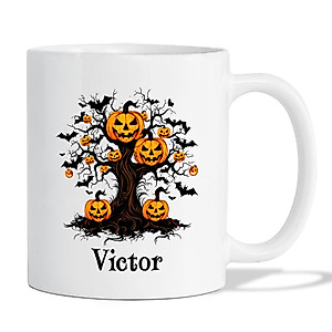 Personalized Halloween Mug, Pumpkin Tree Halloween Coffee Mug, Custom Pumpkin Ceramic Mug With Name, Novelty Halloween Day Pottery Mug, Horror Lovers Gifts, Unique Pumpkin Tree Porcelain Mug