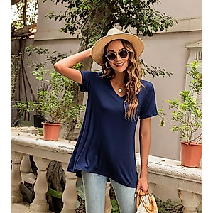 POPYOUNG Women's Long Tunic Tops to Wear with Leggings Summer Short Sleeve Loose Fit Dressy Shirts M-5XL M, Polka Dot Black