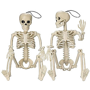 GoClimber 2 Packs Posable Halloween Skeletons, 16" Full Body Posable Joints Skeletons for Halloween Decoration, Graveyard Decorations, Haunted House Accessories, Spooky Scene Party Favors