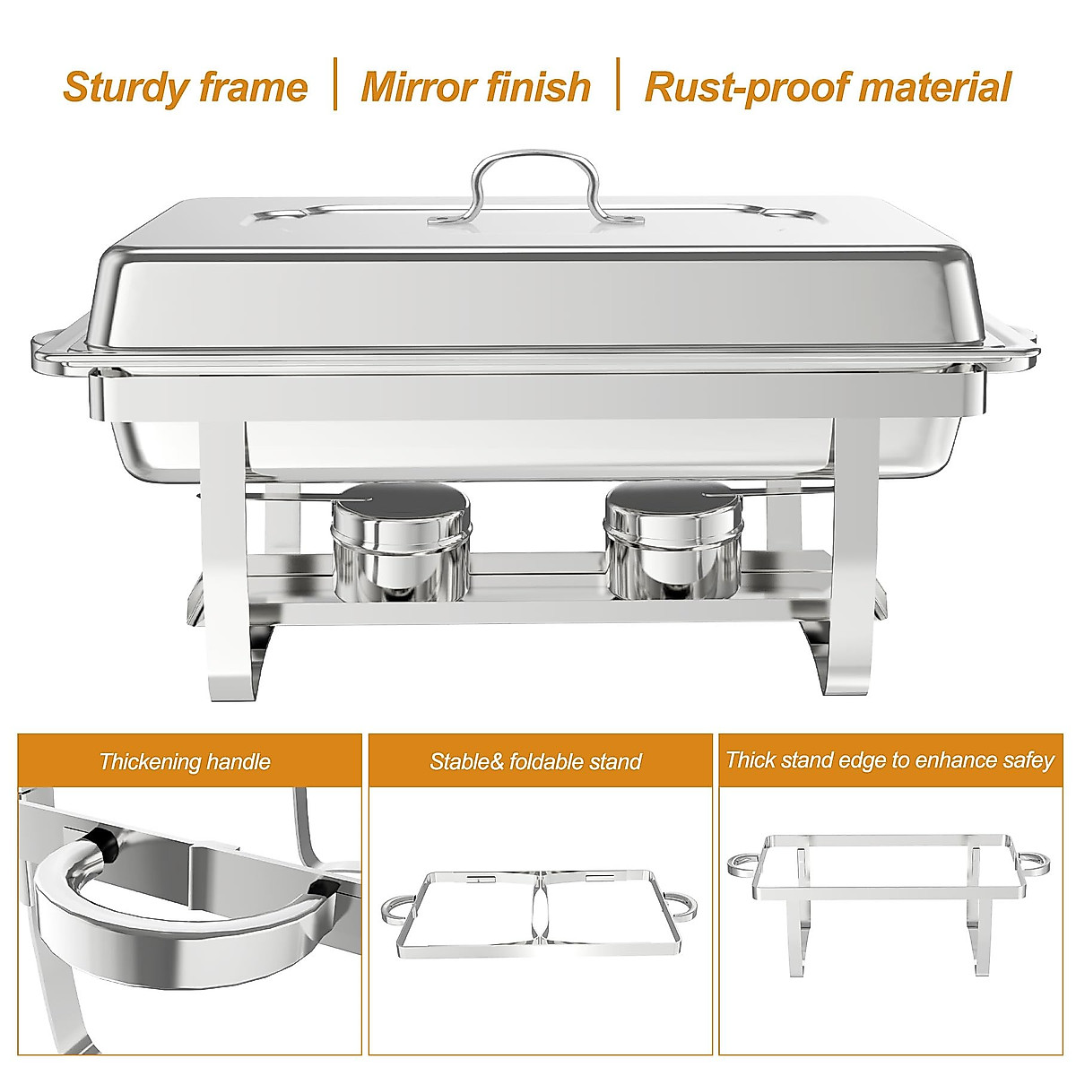 Lifezcime 2 Pack Chafing Dishes Buffet Set, 8QT Stainless Steel Chafers with Foldable Frame, Catering Food Warmers with Full Size & Half Size Pans for Weddings, Party, Banquet