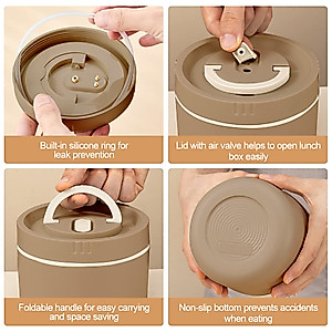 ArderLive Lunch Bento Box with Bag, Portable Thermal Leakproof Lunch Containers, 18/8 Stainless Steel Stackable Insulated Lunch Box for Adults, Picnic Work and Travel, 68 Oz, Khaki