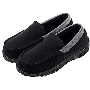 Boys Slippers House Shoes Moccasin Soft Nonslip Rubber Sole Indoor Outdoor Shoes for Boys Black Big Kid 5