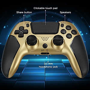 FASIGO Wireless PS4 Controller, Compatible with PS4/Slim/Pro Consoles and PC, Gold+Black