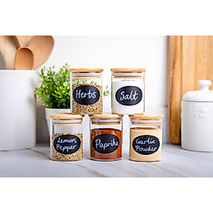 Spice Jar Set - 6oz Glass Spice Jars with Bamboo Lids and Labels, Perfect for Seasoning Containers, Food Storage, and Kitchen Spice Organization, Glass Spice Jars with Lids and Stickers, 2.5mm Thick