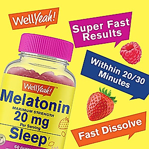 WellYeah Melatonin Gummies 20mg (2 Pack) - Naturally Sourced Flavors - Drug-Free Gummy Supplement - Gluten Free and Gelatin Free, Vegetarian - 60 Gummies