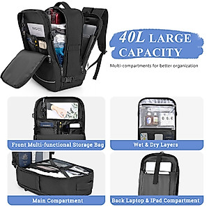 Sinaliy Personal Item Backpack, 40L Large Travel Backpack for Women Men, Waterproof Carry on Backpack for College, Business, Work