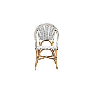 HomeStock Baroque Bliss French Black and White Weaving and Natural Brown Rattan Indoor and Outdoor Bistro Chair