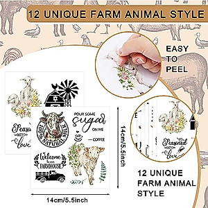Whaline 12 Sheet Farmhouse Rub on Transfer for Furniture and Crafts Rustic Animals Letters Rub on Transfer Furniture Stickers Decal for Farmhouse School Home Office DIY Art Craft Decor, 5.5 x 5.5 Inch