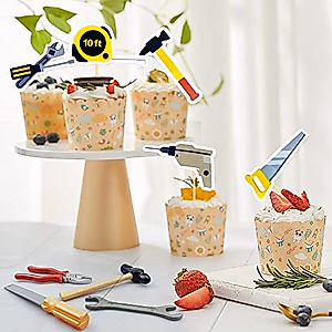 18PCS Tools Cake Topper Tools Cake Decorations Toolbox Wrench Hammer Mechanic Drill Plier Handsaw Tape Measure Screwdrivers Themed Happy Birthday Party Decor