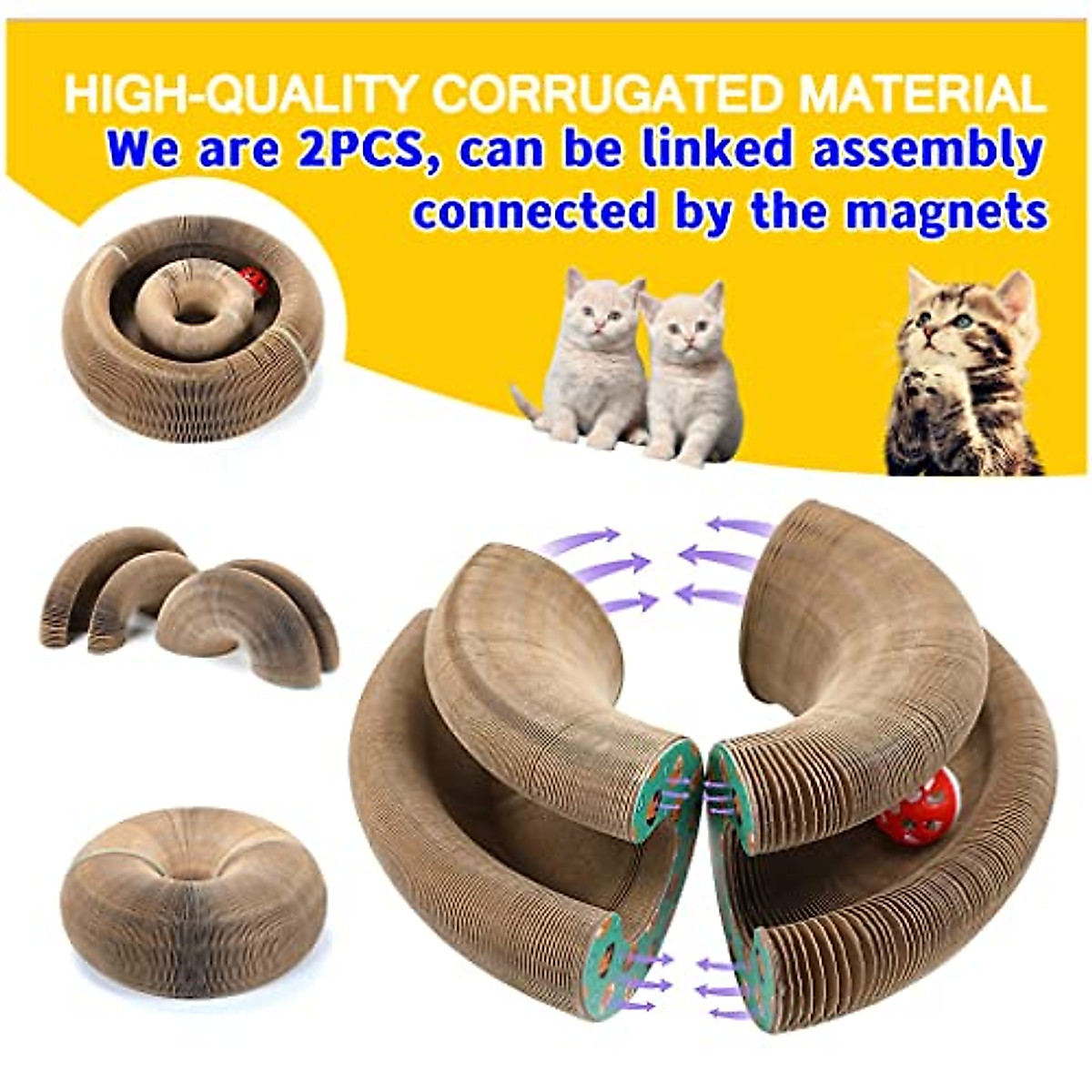 Magic Organ Cat Scratching Board, 2PC Cat Toys, Interactive Scratch Pad Cat Toy with Toy Bell Ball, Stretchy Cat Accordion Toy for Kitty & Cat Lovers Gifts (2PCS)