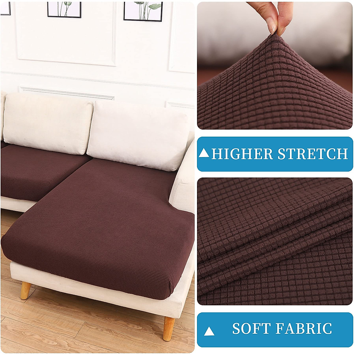 Hittun Sectional Couch Covers l Shape 4 Pieces Seat l Shape Couch Cover Sectional Washable,Stretch Sectional Sofa Covers Furniture Protector for Pets Dogs (Brown, 3 Seater + 1 Chaise)