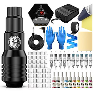 Wormhole Tattoo Kit Tattoo Gun Kit Rotary Tattoo Machine for Tattoo Beginners with Power Supply, Foot Pedal, Cartridge Needles, and Ink Caps Tattoo Pen Machine Kit Black&Red