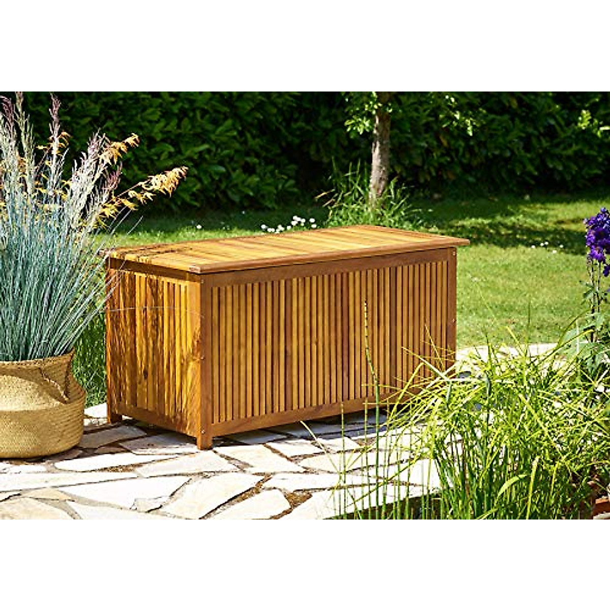 cucunu Outdoor Storage Box 65 Gallon Wooden Deck Boxes for Patio Garden Pool 46x20x24 Inch Waterproof Wood Chest Large Container