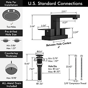 KES Black Bathroom Faucet 4 Inch Centerset Bathroom Sink Faucet with Bathroom Sink Stopper NO Overflow, SUS304 Stainless Steel, Lead-Free NSF Certified, L4150LF-BK-C2