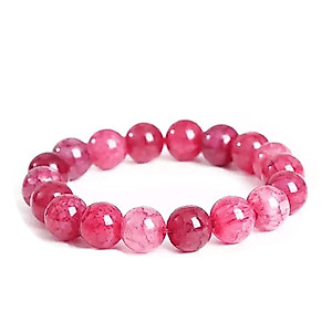InfinityAK Healing Crystal Stone Bracelet - Onyx Tiger Eye Rose Quartz Agate Gemstone Beads Bracelet Promoting Healing and Good Luck (Red, 10mm Beads)