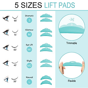 Libeauty Lash Lift Rods, Lash Lift Pads, Green Reusable Eyelash Perming Curler Shield Pads, 5 Size 10 Pcs, with Premium PU Storage Case for Perfect Lash Lifting