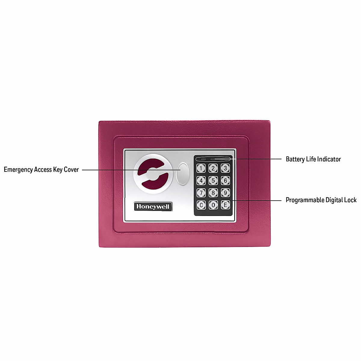 Honeywell Safes & Door Locks - Bolt Down Small Safe Box with Digital Lock for Home - Steel Security Electronic Lock Box - Cabinet & Door Design Safe with 2 Keys - 0.17-Cubic Feet - Pink - 5005P