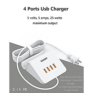 Solopen USB Charging Station 25W, 4-in-1 USB Charger Station, USB Hub Charger for Multiple Devices with Phone Stand,Compatible with Smartphones,Earphones,iPad and More,White